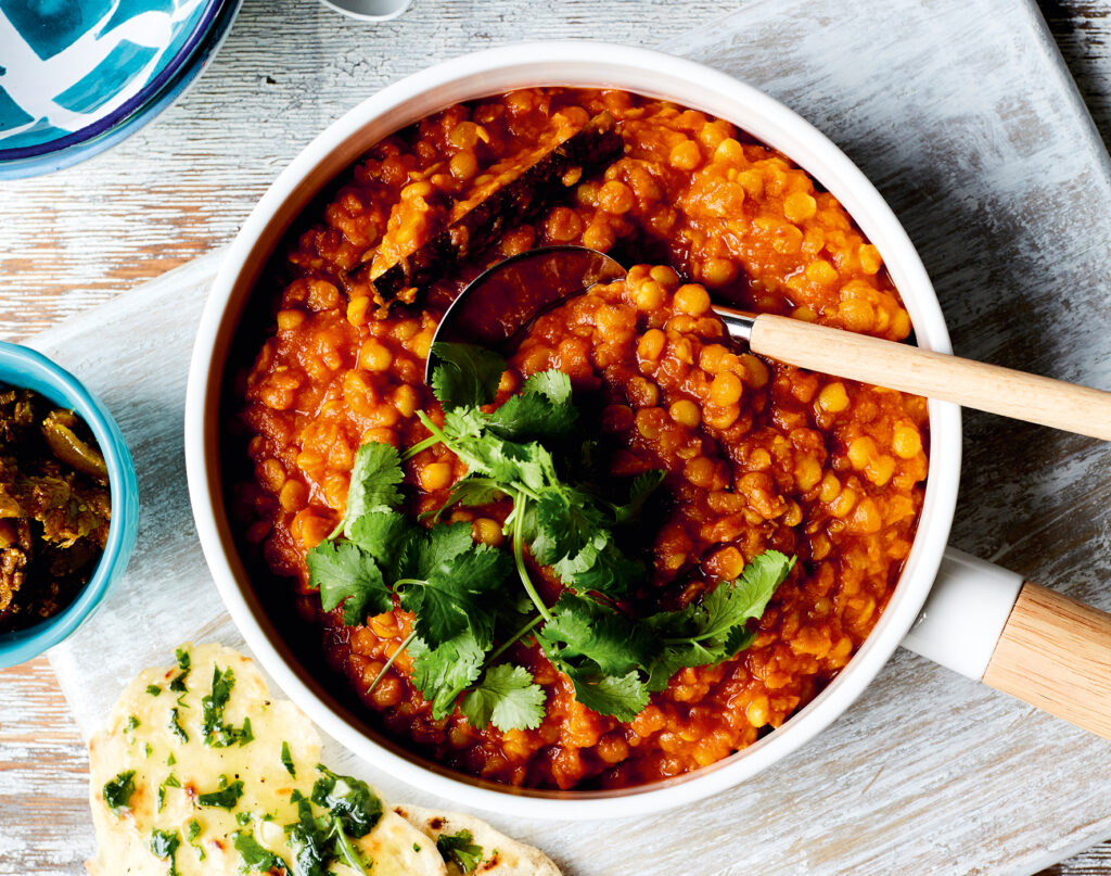Yellow Split Pea Dal with Garlic Naan - Vegan Recipe